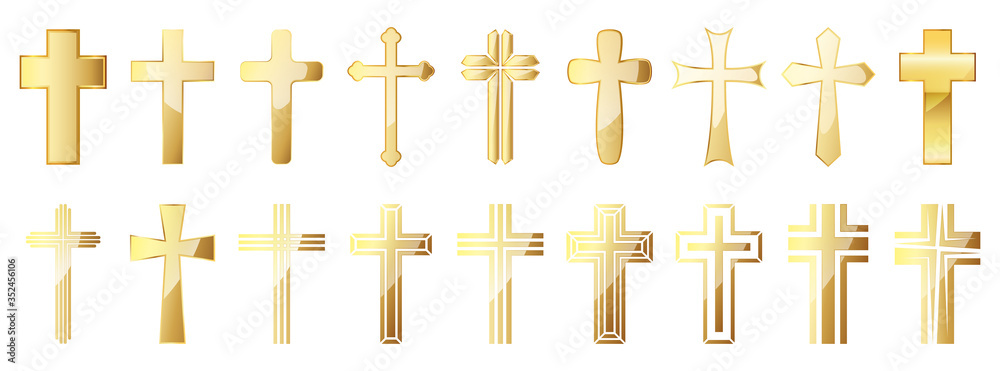 Christian Cross icons set. Gold vector christian cross Stock Vector ...