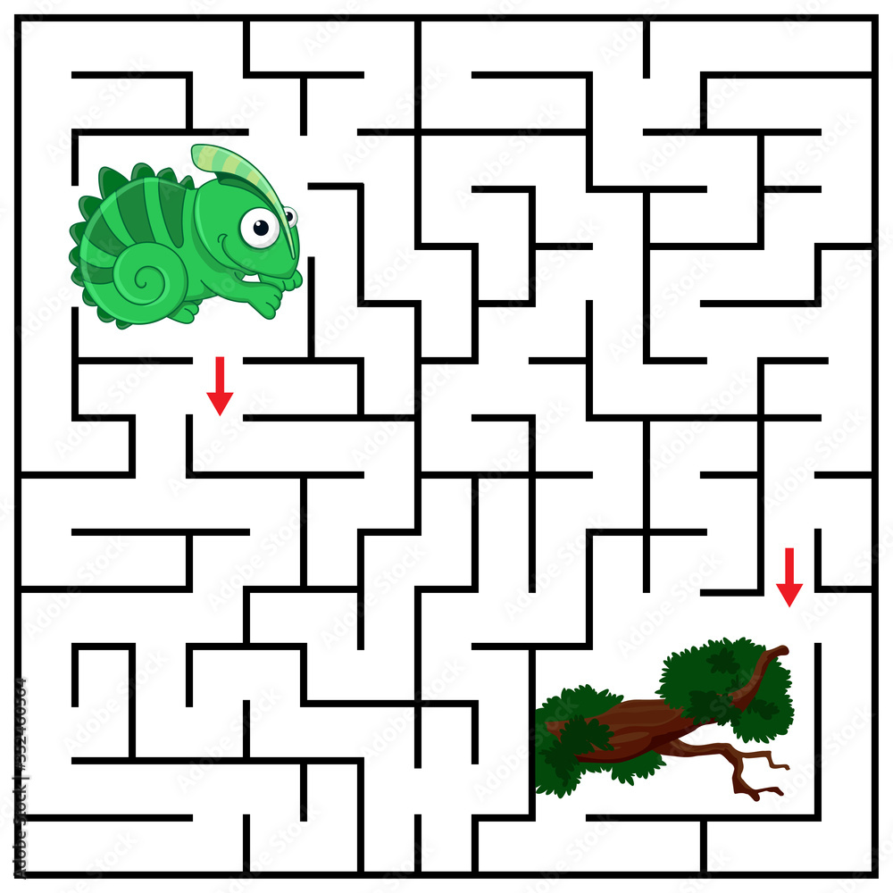 Maze or Labyrinth for Children with cartoon Chameleon. Find right way ...