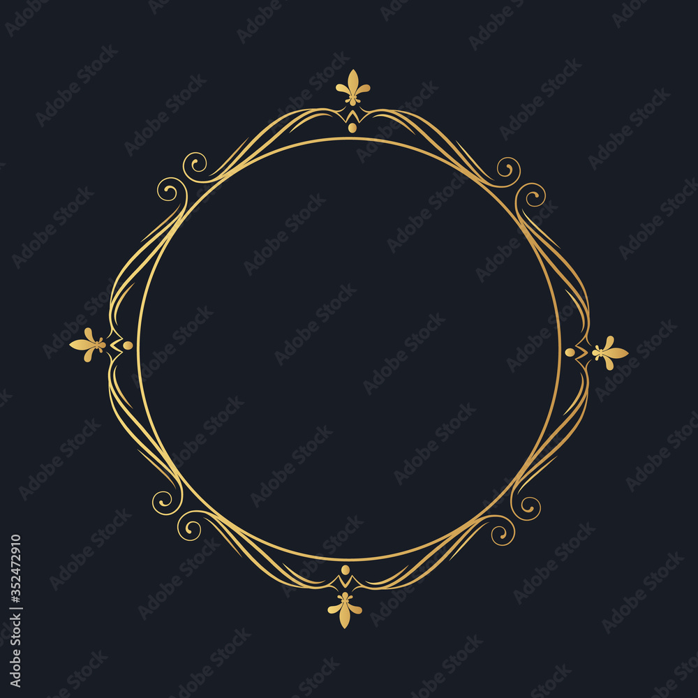 Elegant round frame. Golden vintage border. Gold calligraphic element ...