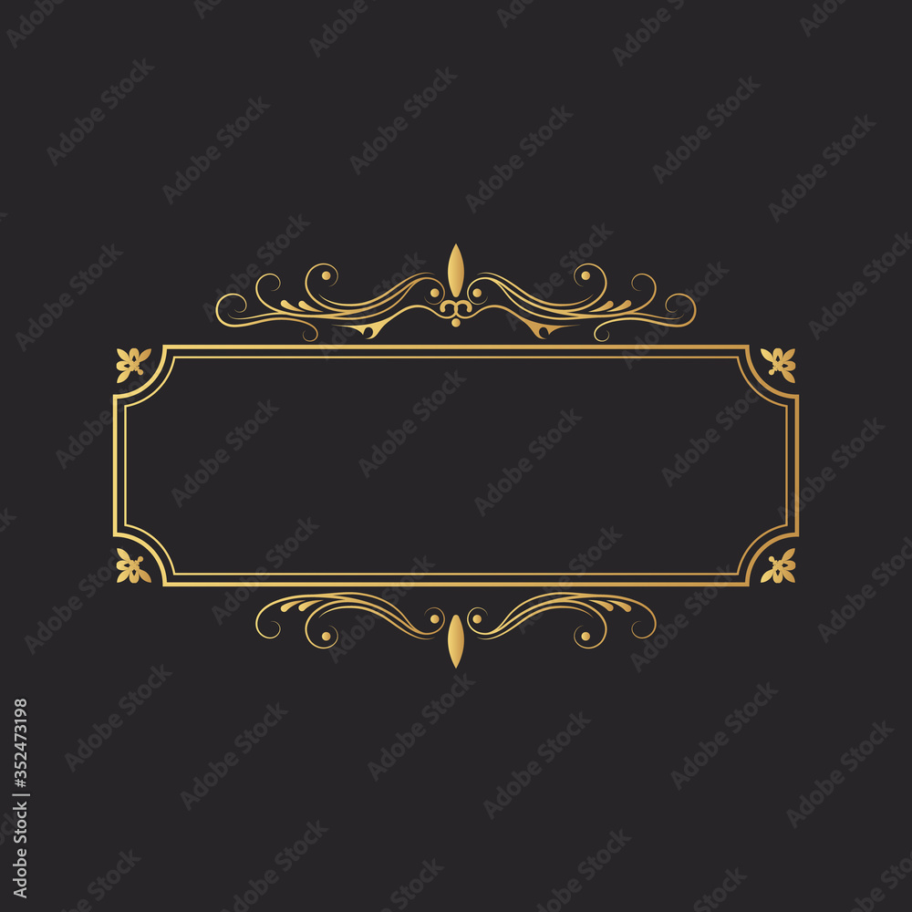 Hand drawn golden rectangular luxury frame. Gold filigree border ...
