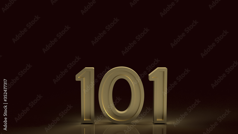 101 gold number 3d rendering in the dark symbol for beginner concept ...