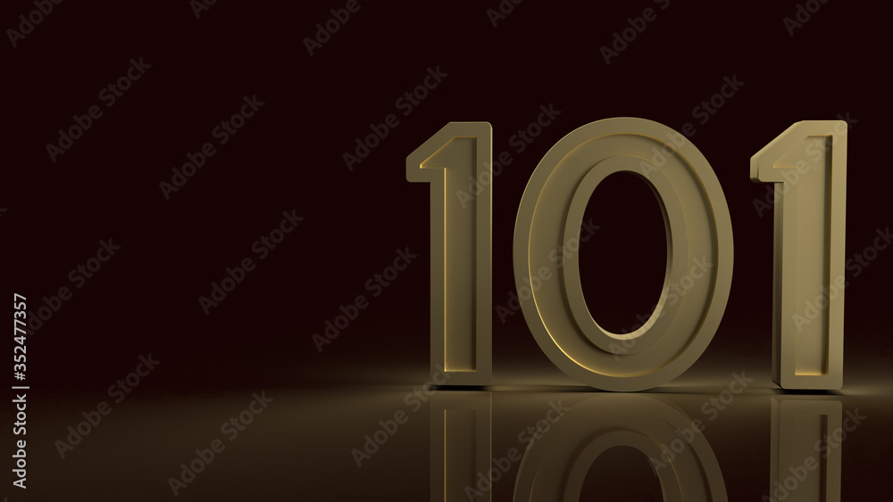 101 gold number 3d rendering in the dark symbol for beginner concept ...