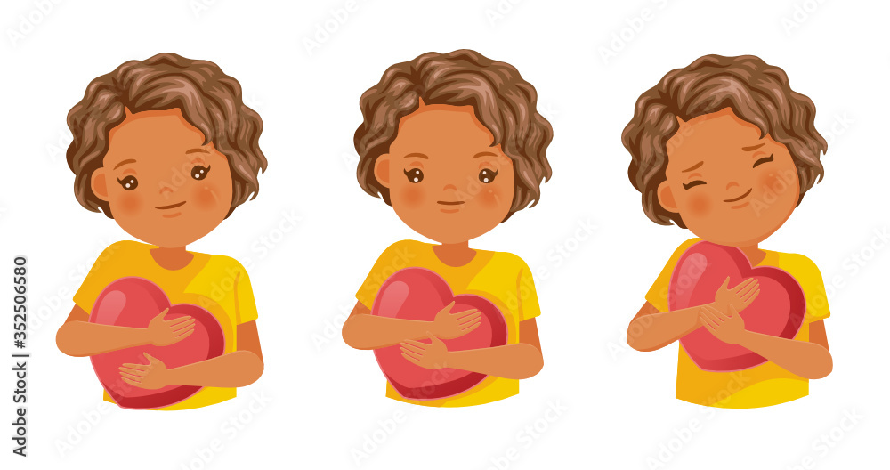 Caring icon set. Care reactions emoticon. Character of girls, gestures ...