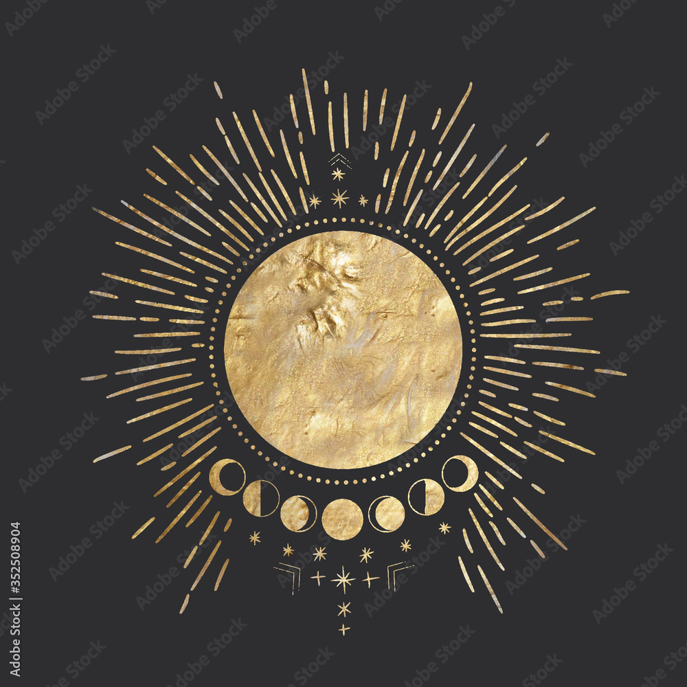 chic golden luxurious retro vintage engraving style. image of the sun ...