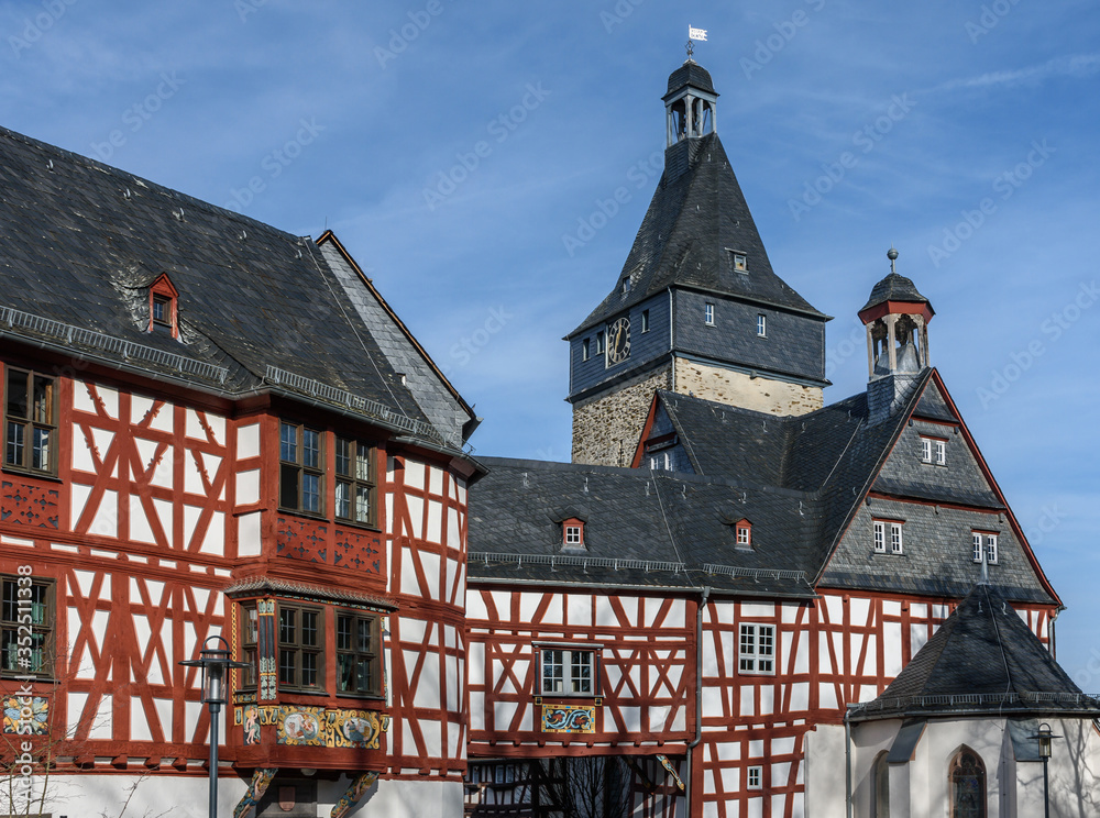 Bad Camberg, Altstadt mit Stadtturm und Amtshof, Fachwerkhäuser, Hessen ...