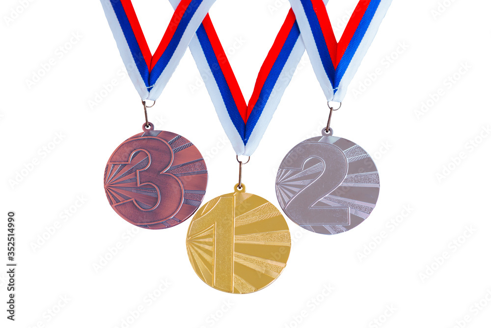 Medal set isolated on white background. Gold silver and bronze medal ...