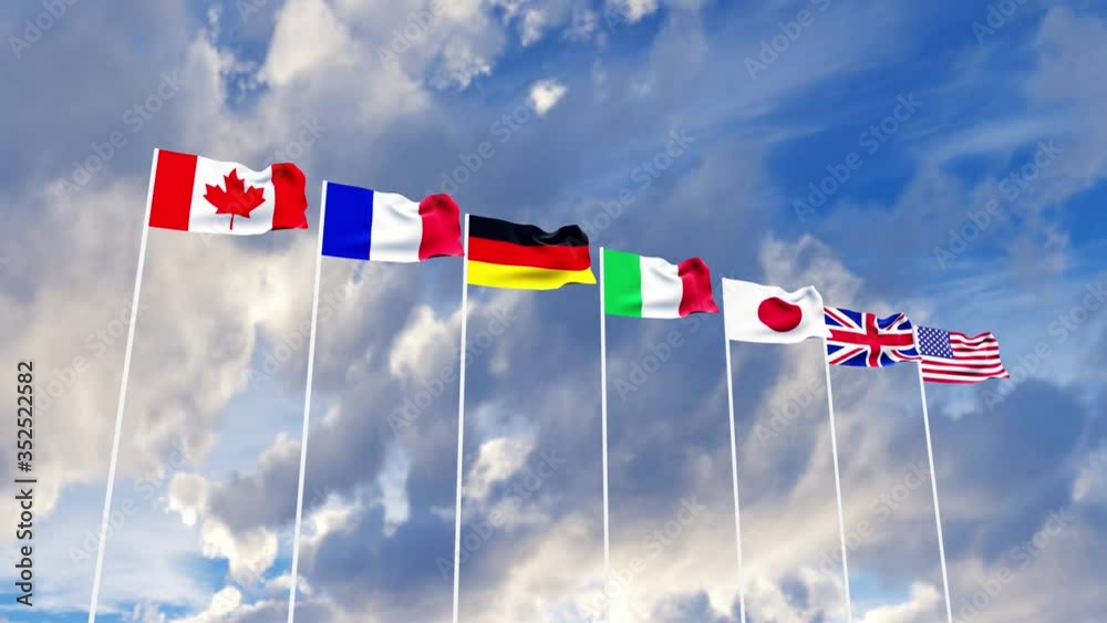 G7 flags Silk waving flags of countries of Group of Seven Canada ...
