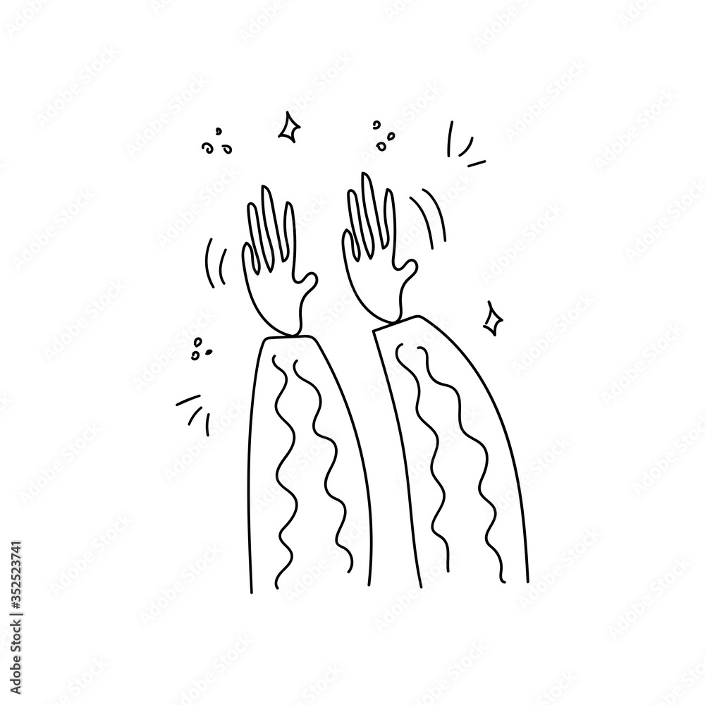 Black outline human hand, applause, clapping ovation in doodle. Vector ...