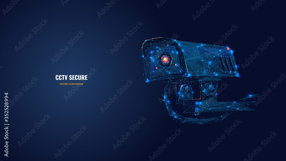 Low poly 3d CCTV security camera in dark blue. Abstract surveillance ...