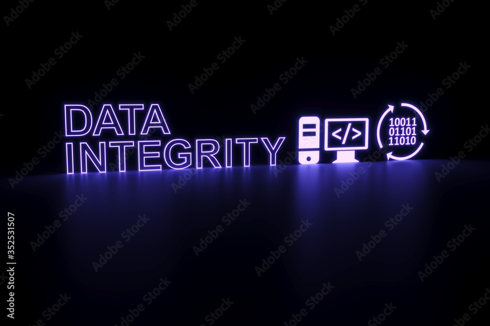 Data integrity neon concept self illumination background 3D ...