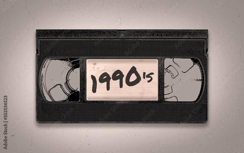 A retro 1990's themed old black VHS video tape illustration background ...