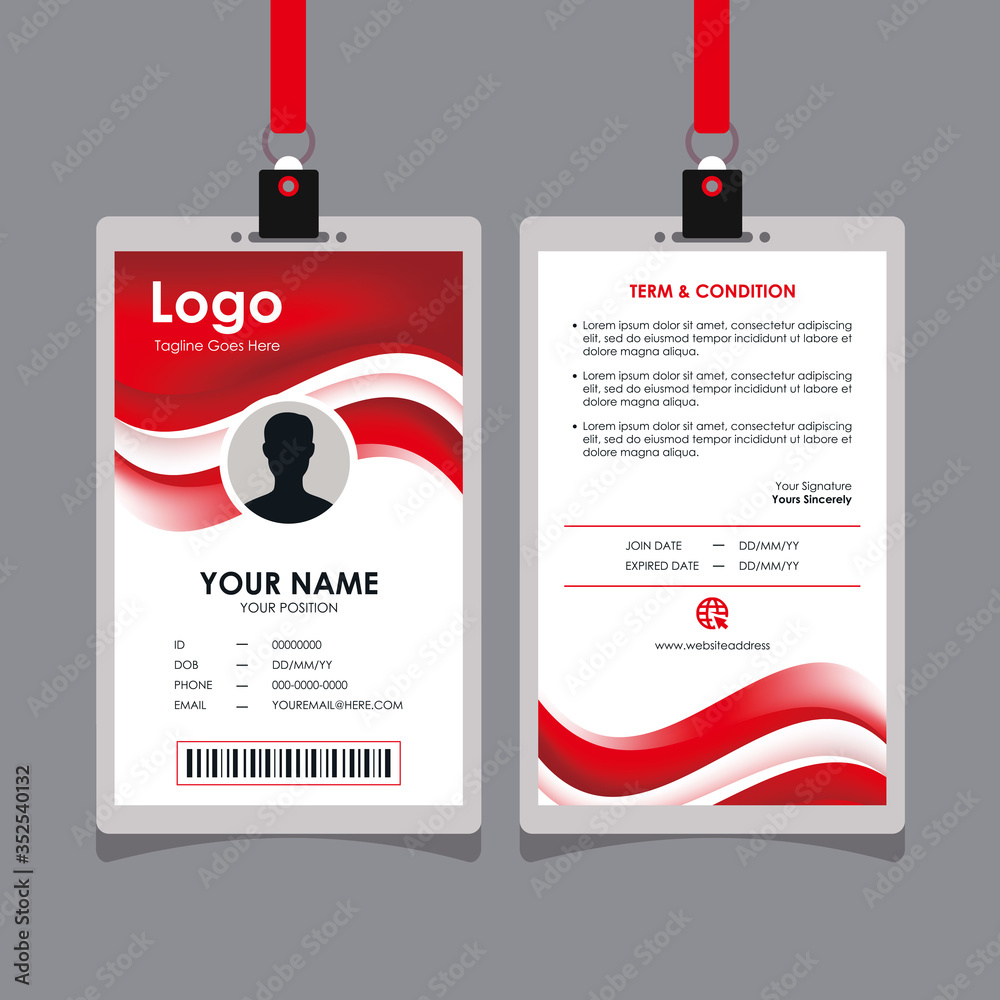 Abstract Stylish Red White Wave Id Card Design, Professional Identity ...