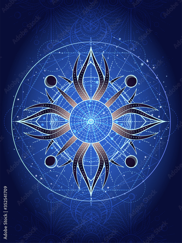 Vector illustration of Sacred geometry symbol on abstract background ...