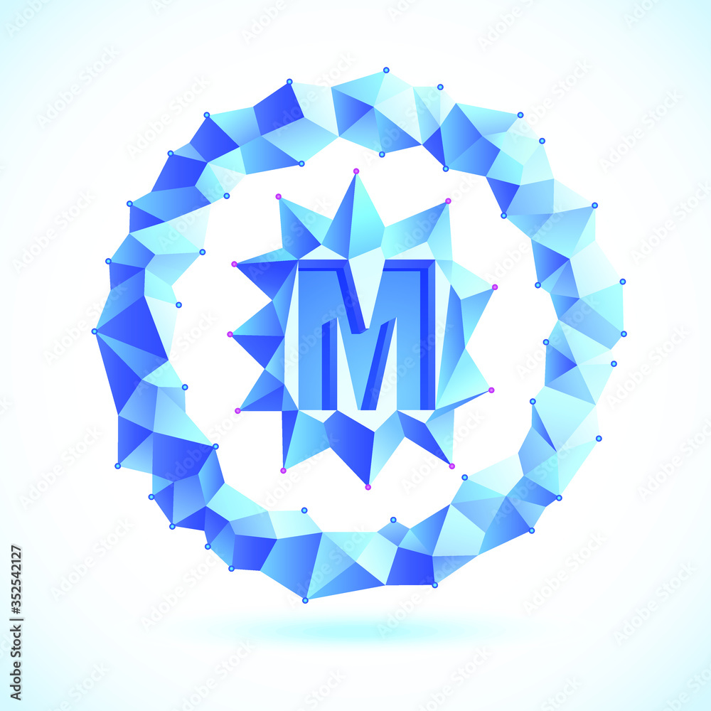 Polygonal letter symbol in the distort shape circle. Blue color gamma ...
