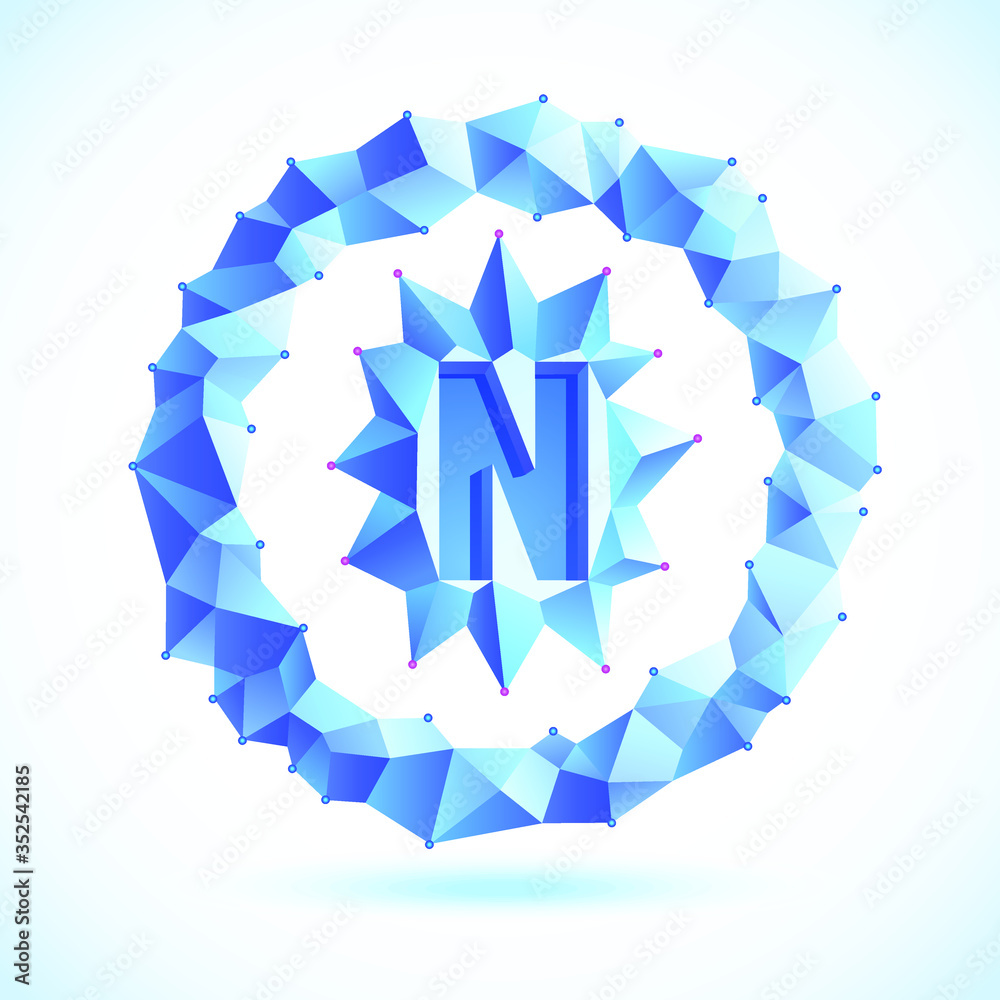 Polygonal letter symbol in the distort shape circle. Blue color gamma ...
