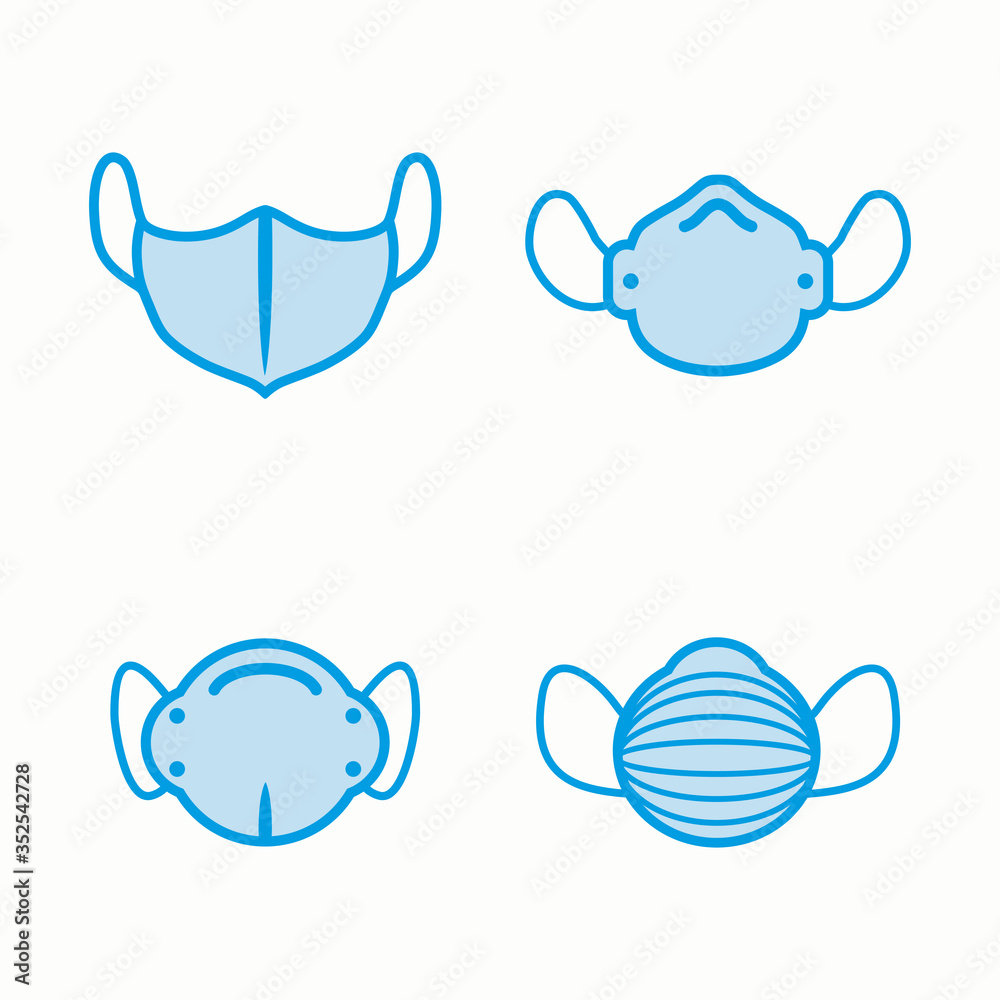 Face Pollution Mask Icon Set for Protection, Prevention, Safety and ...