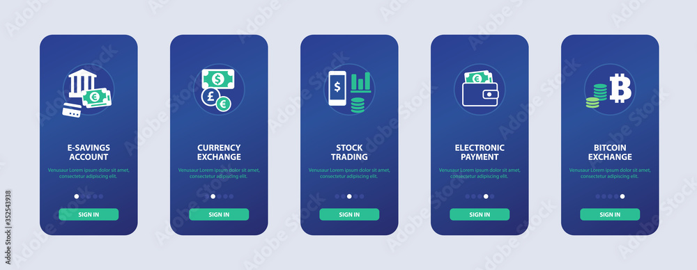 Vector illustrations of Digital Banking App, welcome screen templates ...