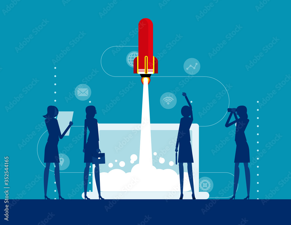 Business project startup process. Idea launching concept, Flat cartoon ...