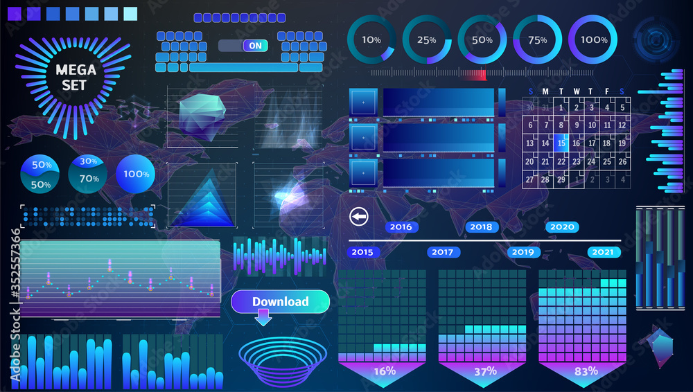 blue-violet vector HUD set in trend colors for design and device ...