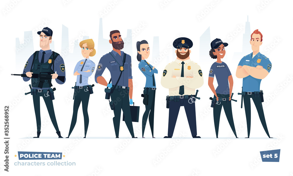 Police officers collection, police man and police woman team. Cops and ...