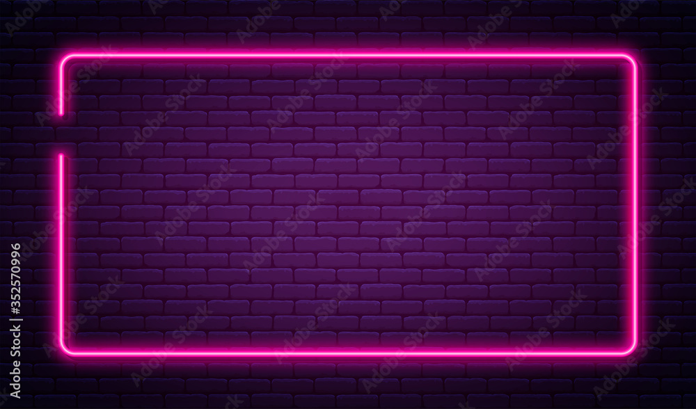 Neon sign in rectangle shape. Bright neon light, illuminated rectangle ...