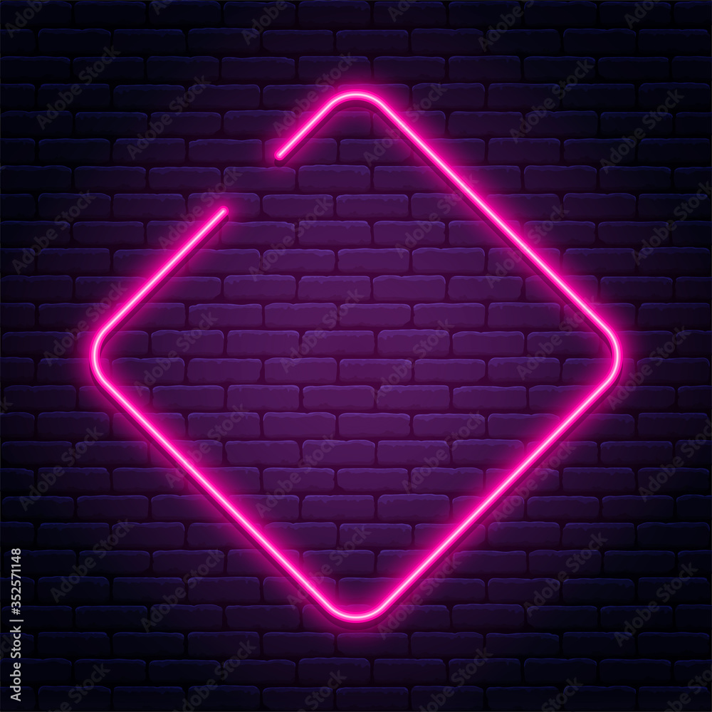 Neon sign in rhombus shape. Bright neon light, illuminated rhombus ...