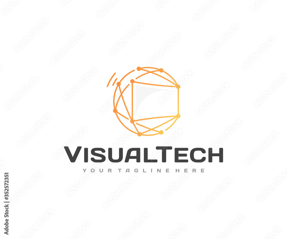 Audio visual system logo design. Screen and circuit network vector ...