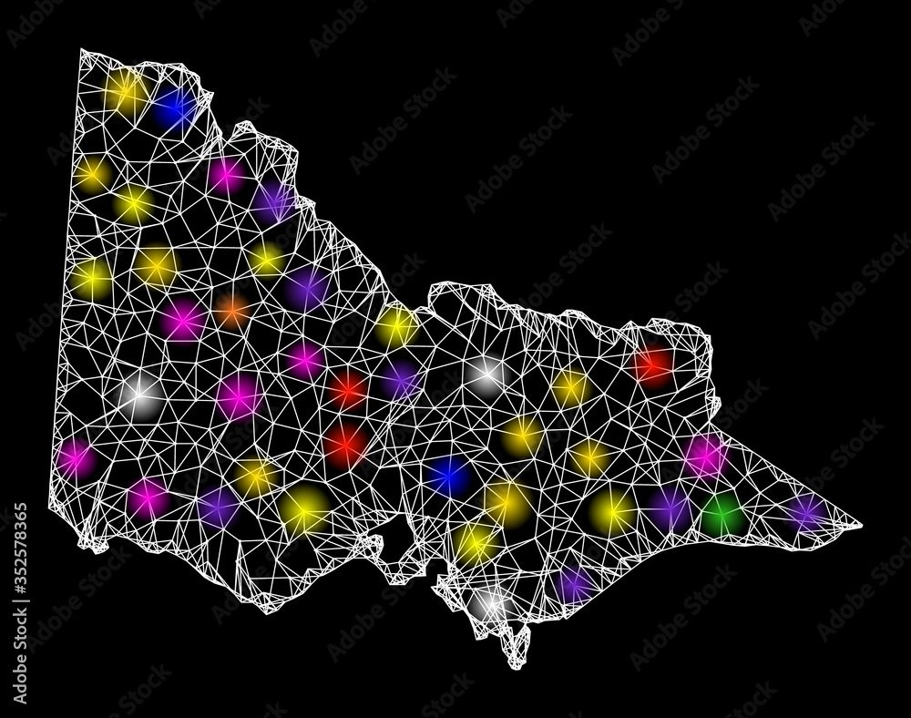 Web mesh vector map of Australian Victoria with glare effect on a black ...