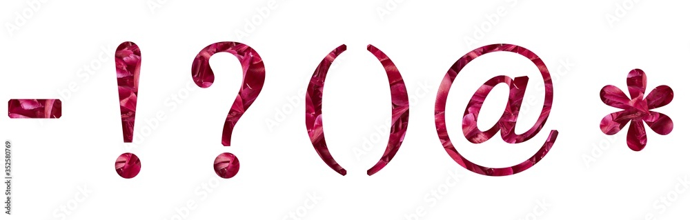 punctuation marks with pattern flowers. in the shape of petals ...