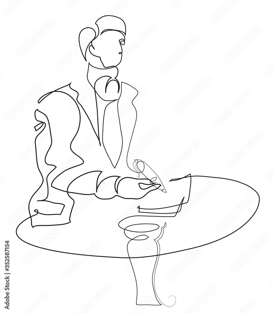 One continuous line drawing of man in job interview. One line drawing ...