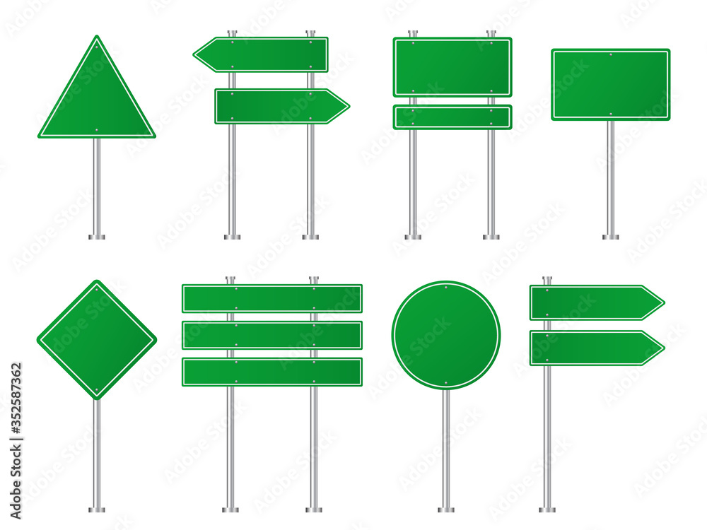 Green road sign for haghway, street. Blank signage for direction in ...