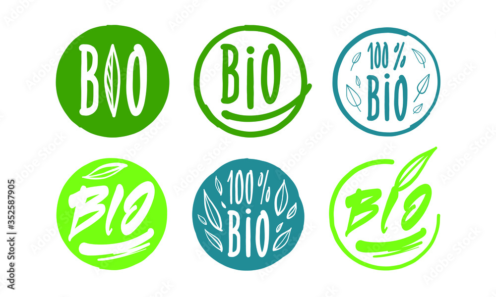 BIO labels and icons design in vectors. Hand draw vector illustration ...