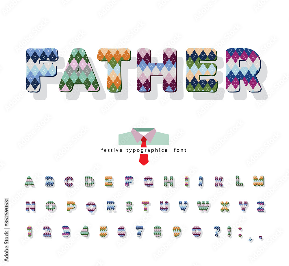 Argyle decorative font. Fathers day alphabet. Cartoon colorful ABC ...