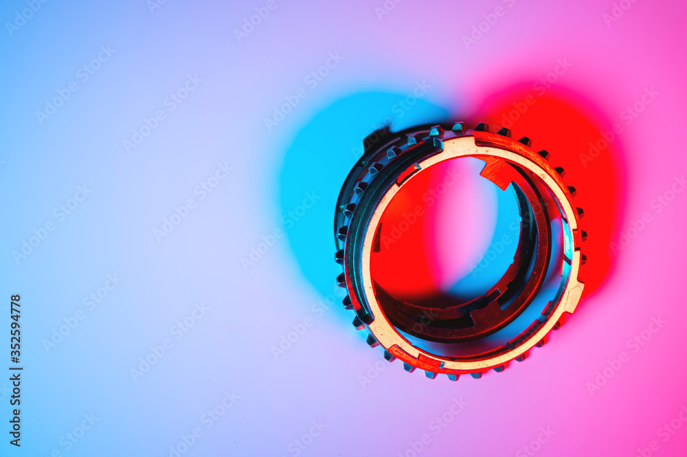 The individual elements of the transmission gear in the gearbox. A new ...