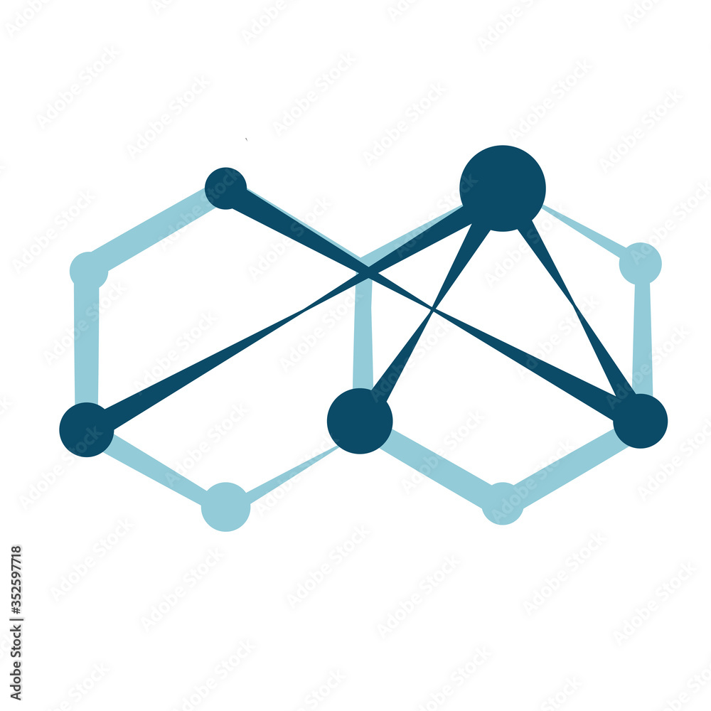 Hexagonal molecule badge. Molecular structure logo, molecular grids and ...