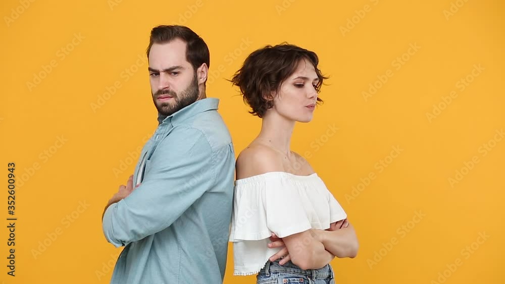 Young angry quarreling couple friends bearded guy girl 20s in casual ...