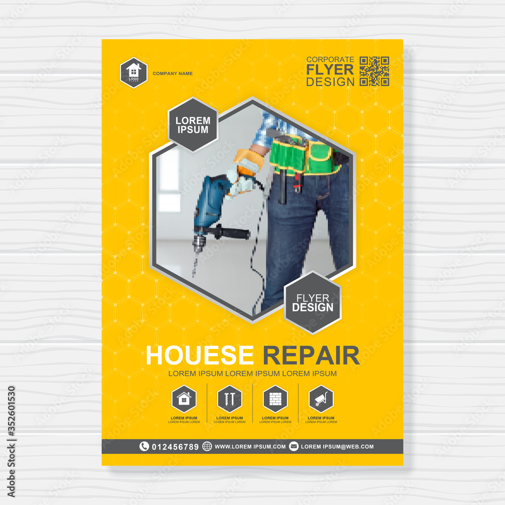 Construction tools cover a4 template and flat icons for a report and ...