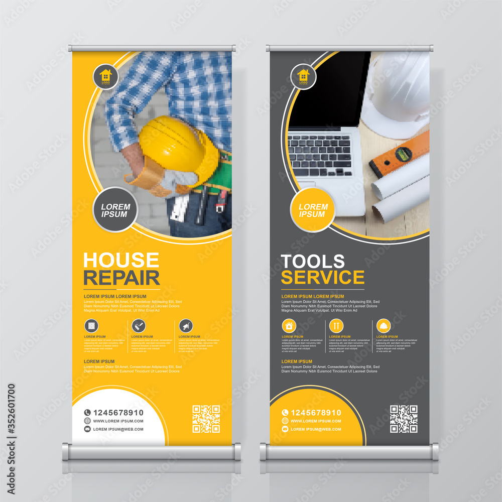 Construction tools roll up design and standee banner template for ...