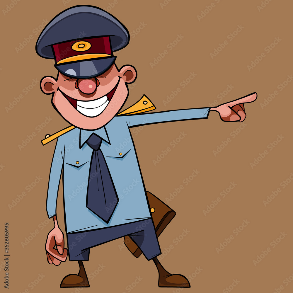 cartoon man in a policeman uniform laughs and points a finger to the ...