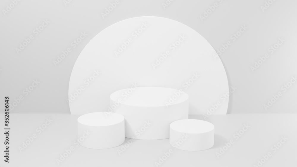geometric cylinder shape background in the white studio room ...