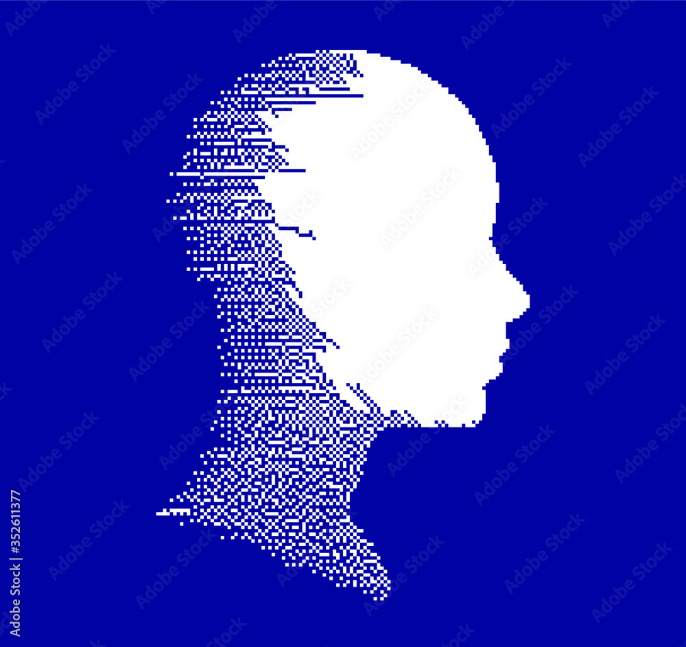 Artificial intelligence concept. Human head with glitched pixels ...