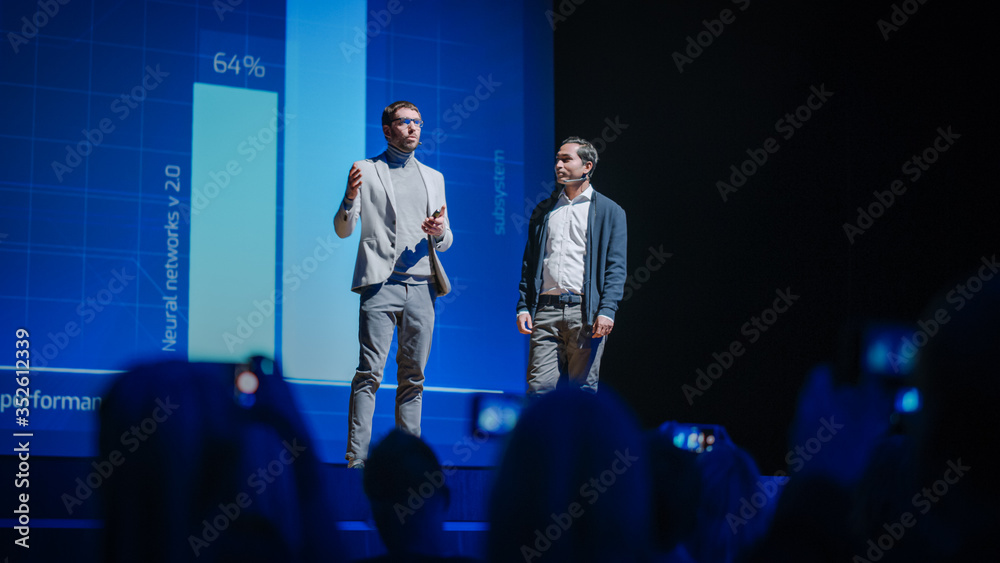 Stage: Startup CEO and Hardware Engineer Present New Product. Speakers ...
