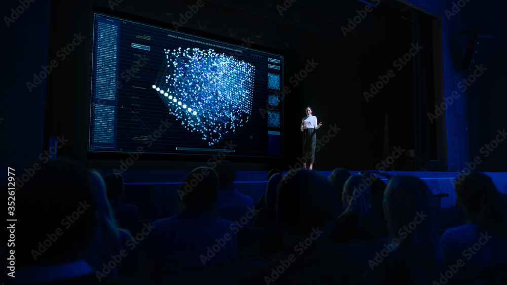 Computer Science Startup Conference: On Stage Speaker Does Presentation ...