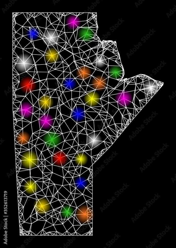 Web mesh vector map of Manitoba Province with glow effect on a black ...