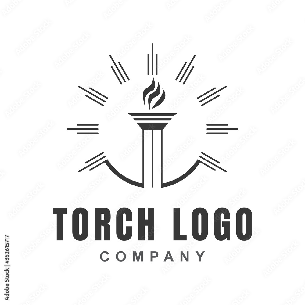 Torch logo icon design template with burning flame fire shape. Light ...