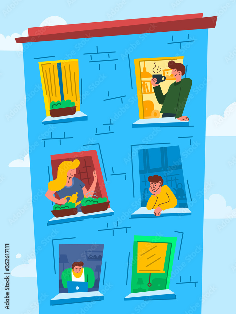 Cartoon Color Characters People in Windows Concept. Vector Stock Vector ...