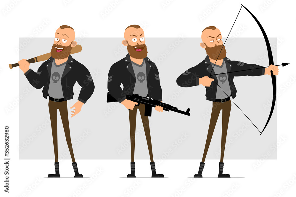 Cartoon flat funny strong bearded punk hooligan with mohawk in leather ...