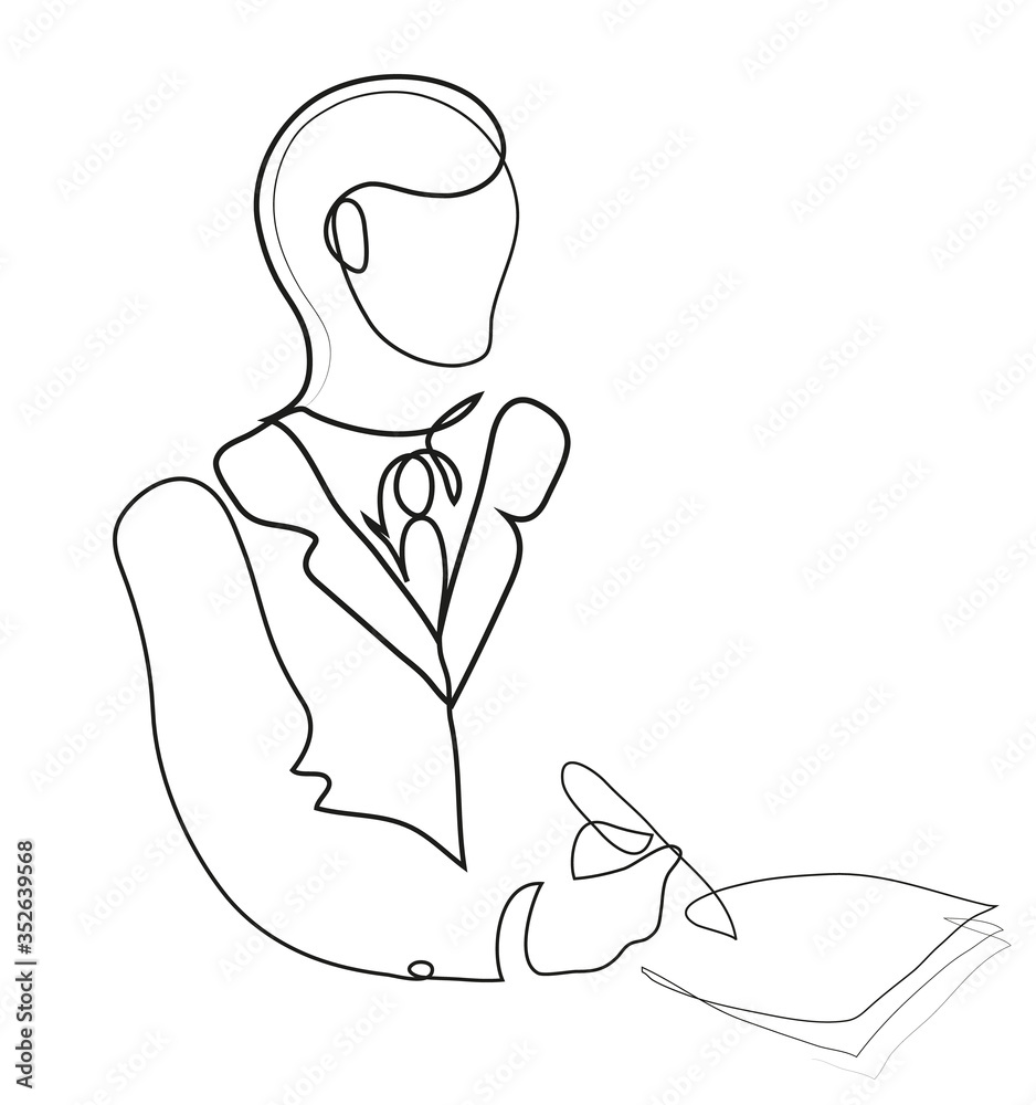 One continuous line drawing of man in job interview. One line drawing ...