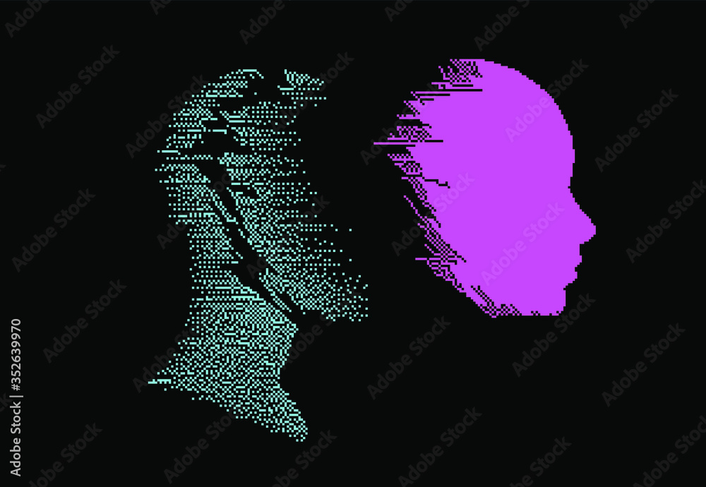 Artificial intelligence concept. Human head with glitched pixels ...