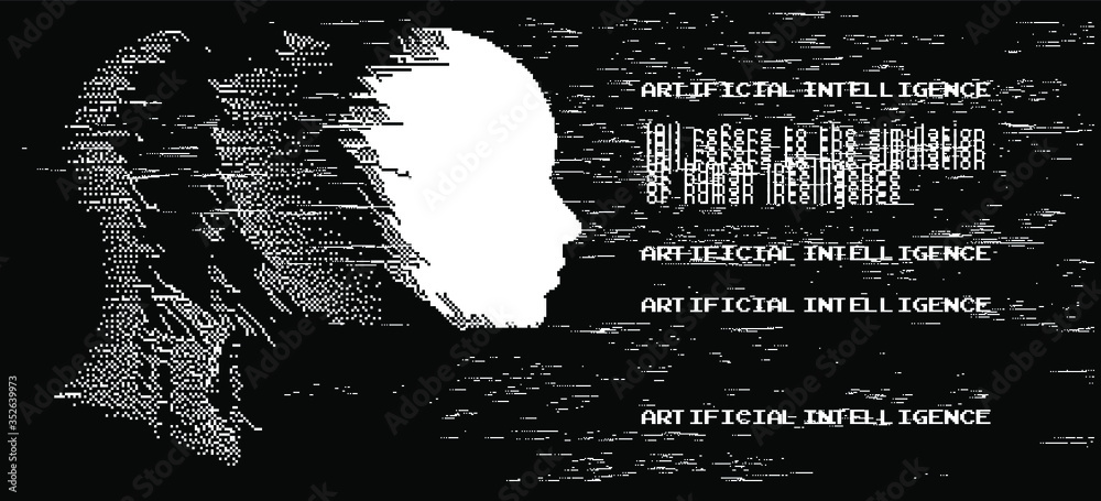 Artificial intelligence concept. Human head with glitched pixels ...